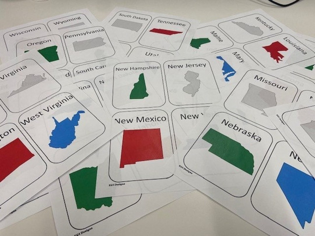 50 States Flash Cards and Matching Game - Etsy