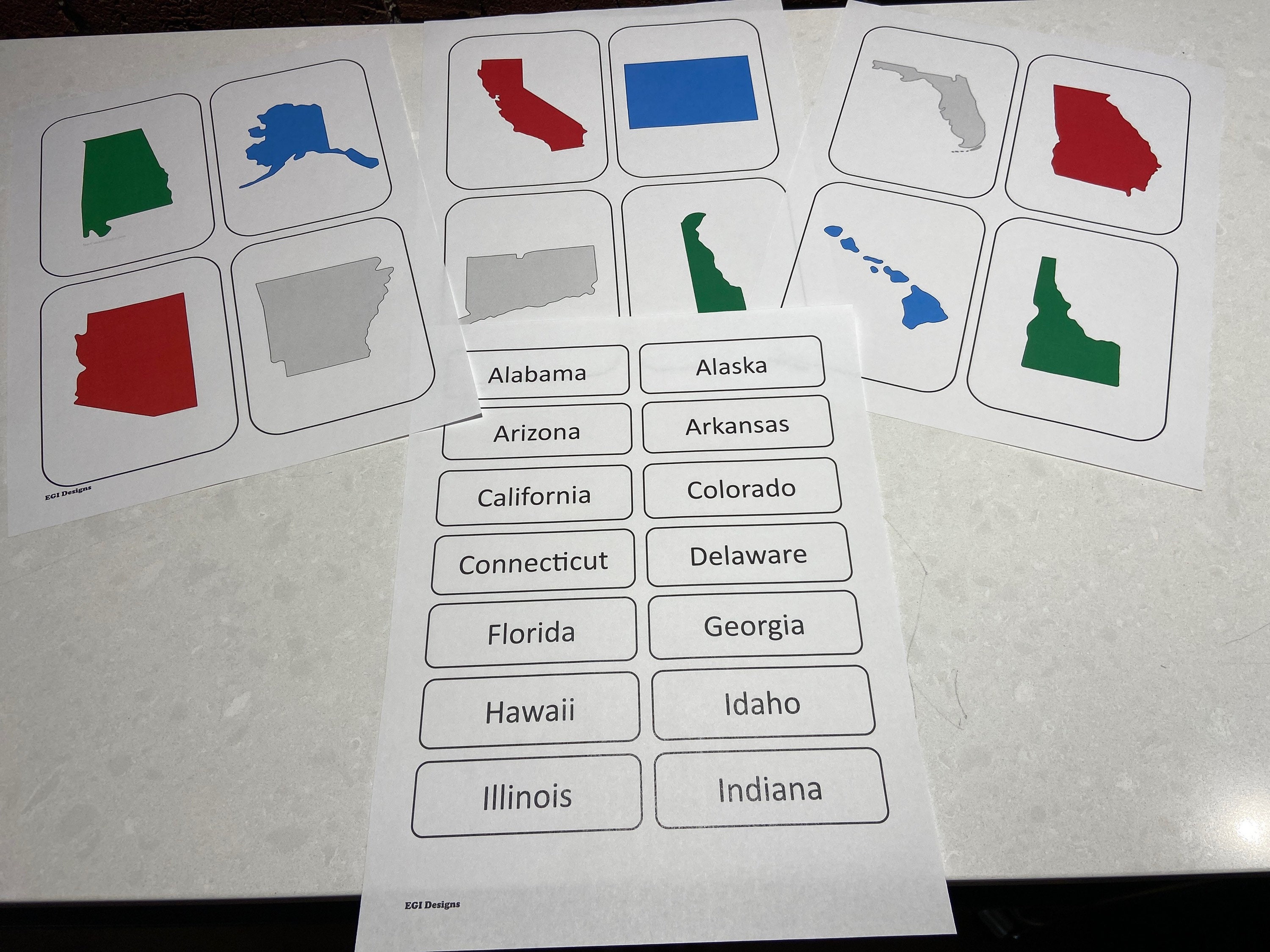 50 States Flash Cards and Matching Game - Etsy