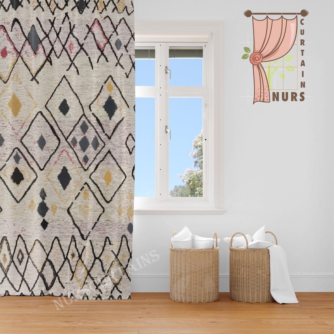 Ethnic Motif Window Curtain, Kilim Curtain, Tribal Printed Drapery ...