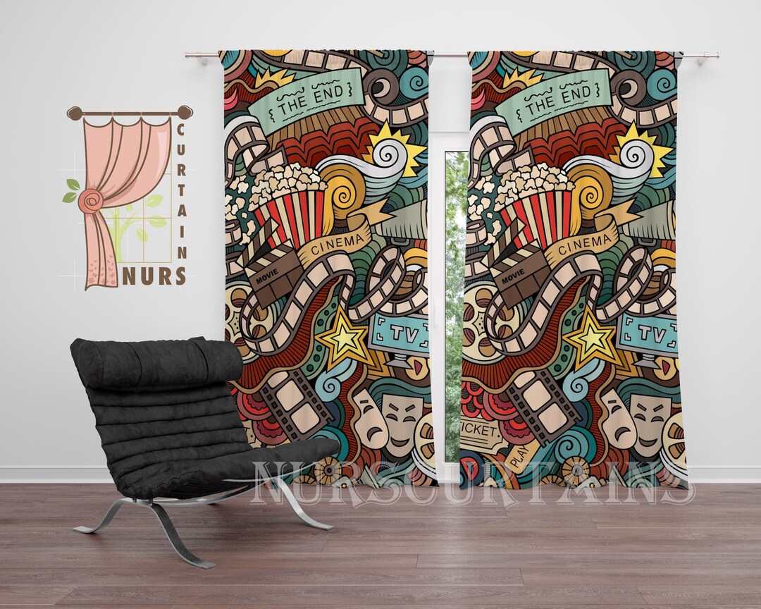 Blackout Home Theater TV Room Curtain, Retro Style Movie Room Curtain ...