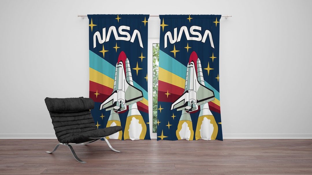 NASA Curtain, Space Curtain, Space Shuttle Kids Room Curtain, Space ...