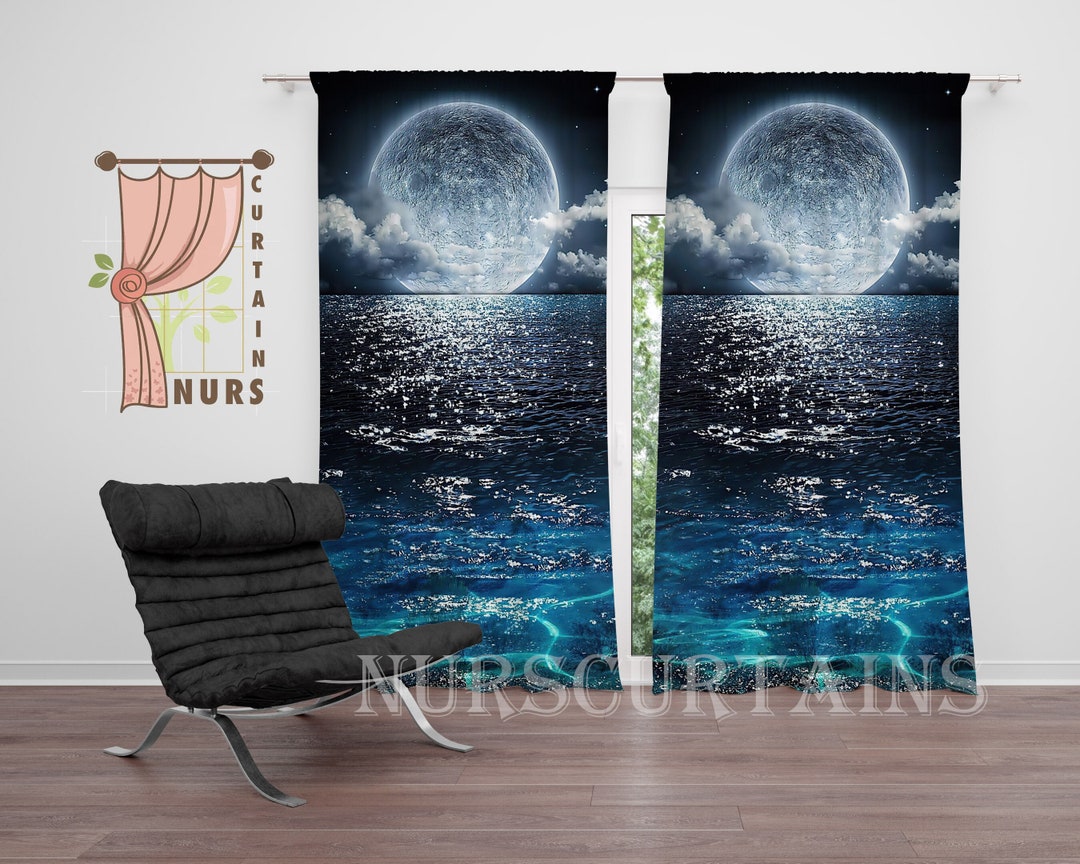 Moon Ocean View Blackout Curtain: Night Sky Bedroom Decor - Etsy