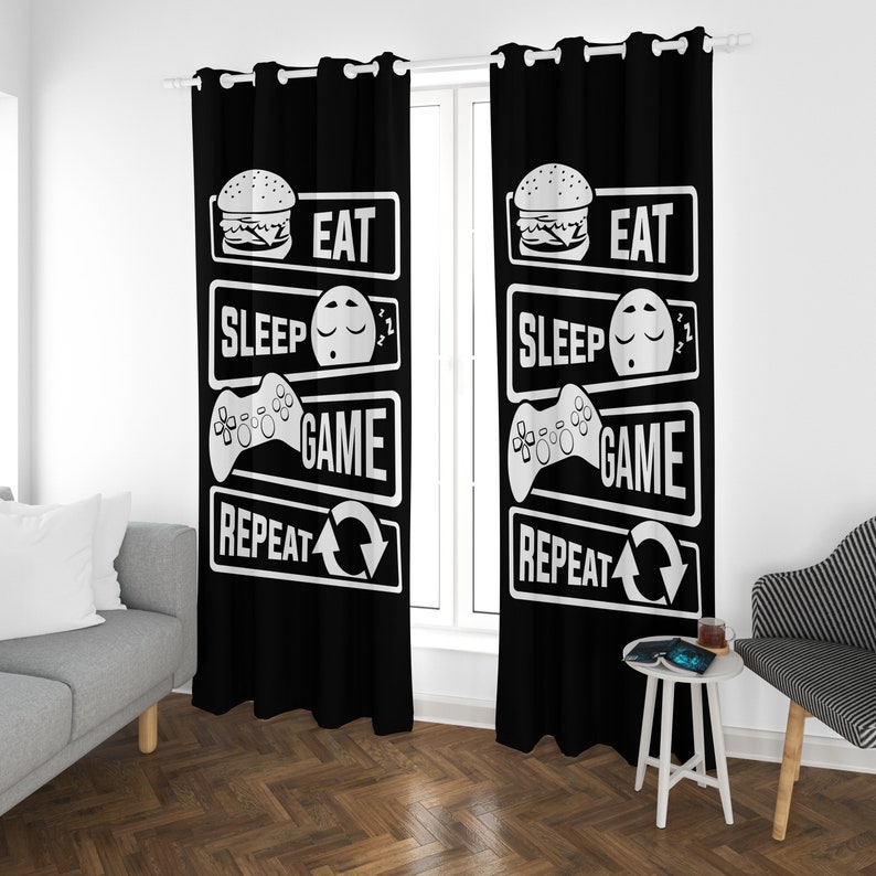Eat Sleep Game Repeat Gamer Curtain: Console Room Decor - Etsy