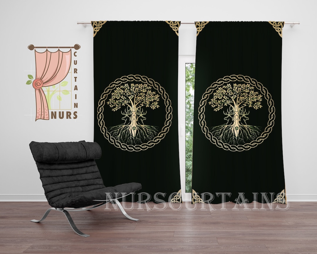 The Life Tree Black Curtain, Meditation Curtain, Living Room Blackout ...