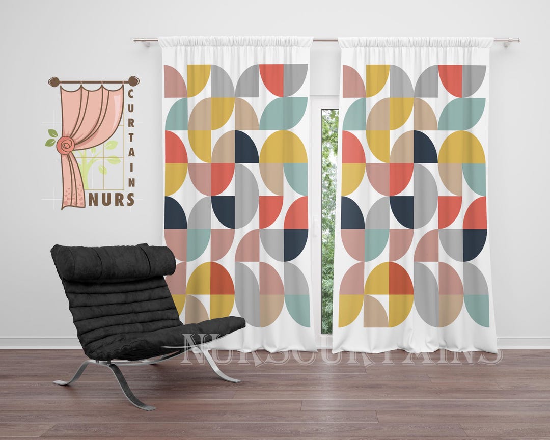 Mid Century Modern Geometric Curtain Colorful Abstract Pattern Drapes ...