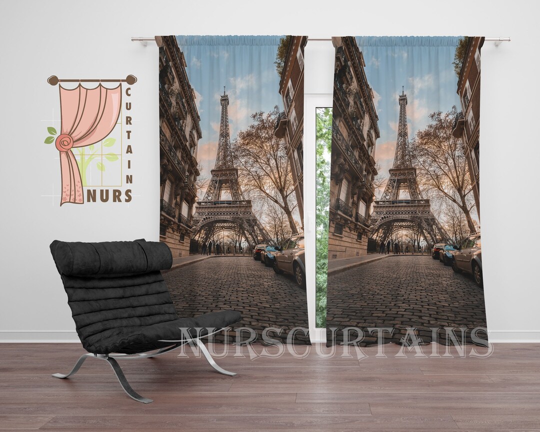 View of Paris Curtain, Landscape Curtain, Sunset Scenery Printed ...