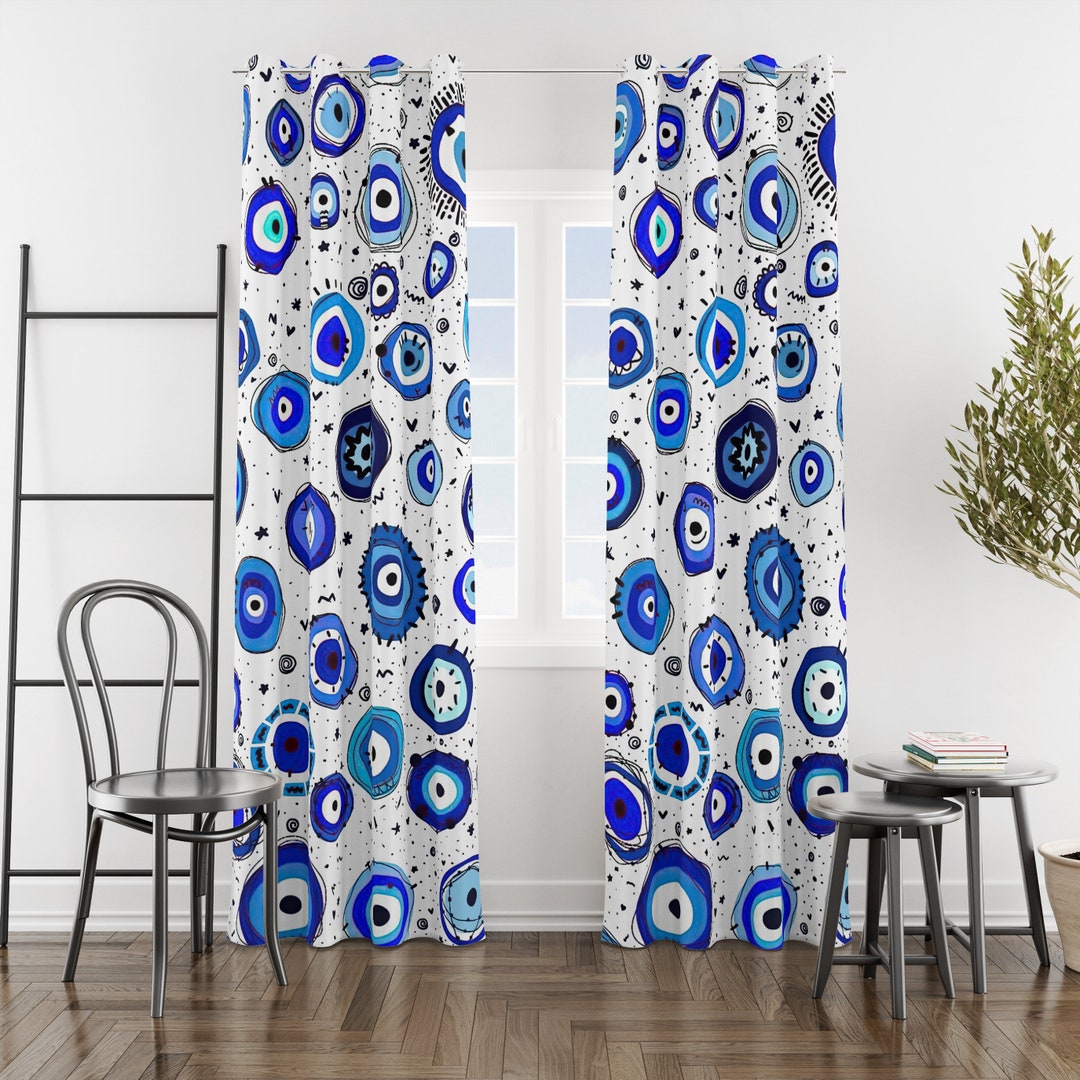 Evil Eye Curtain: Blue & White Bohemian Home Decor - Etsy