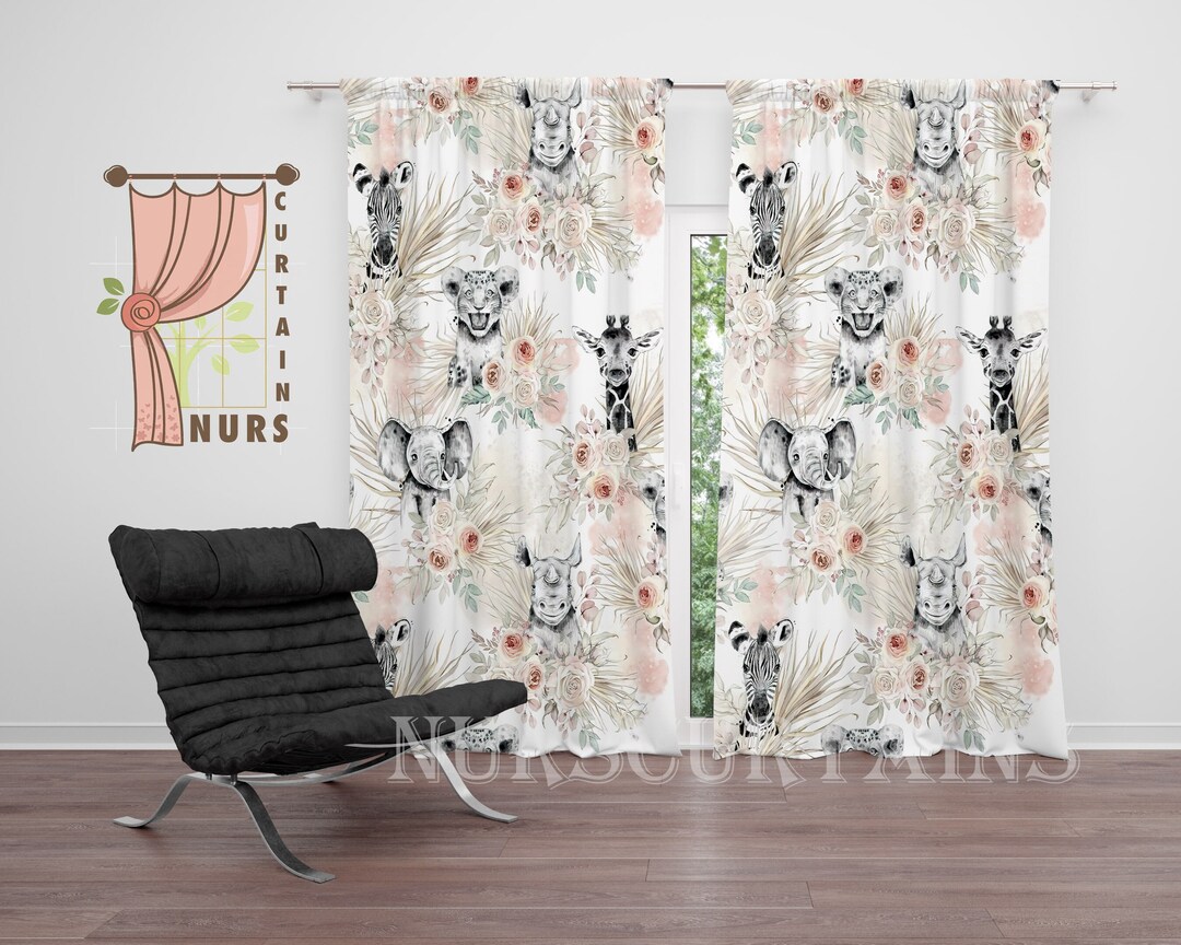 Zoo Animals Curtain, Safari Themed Curtain, Baby Room Blackout Curtain ...