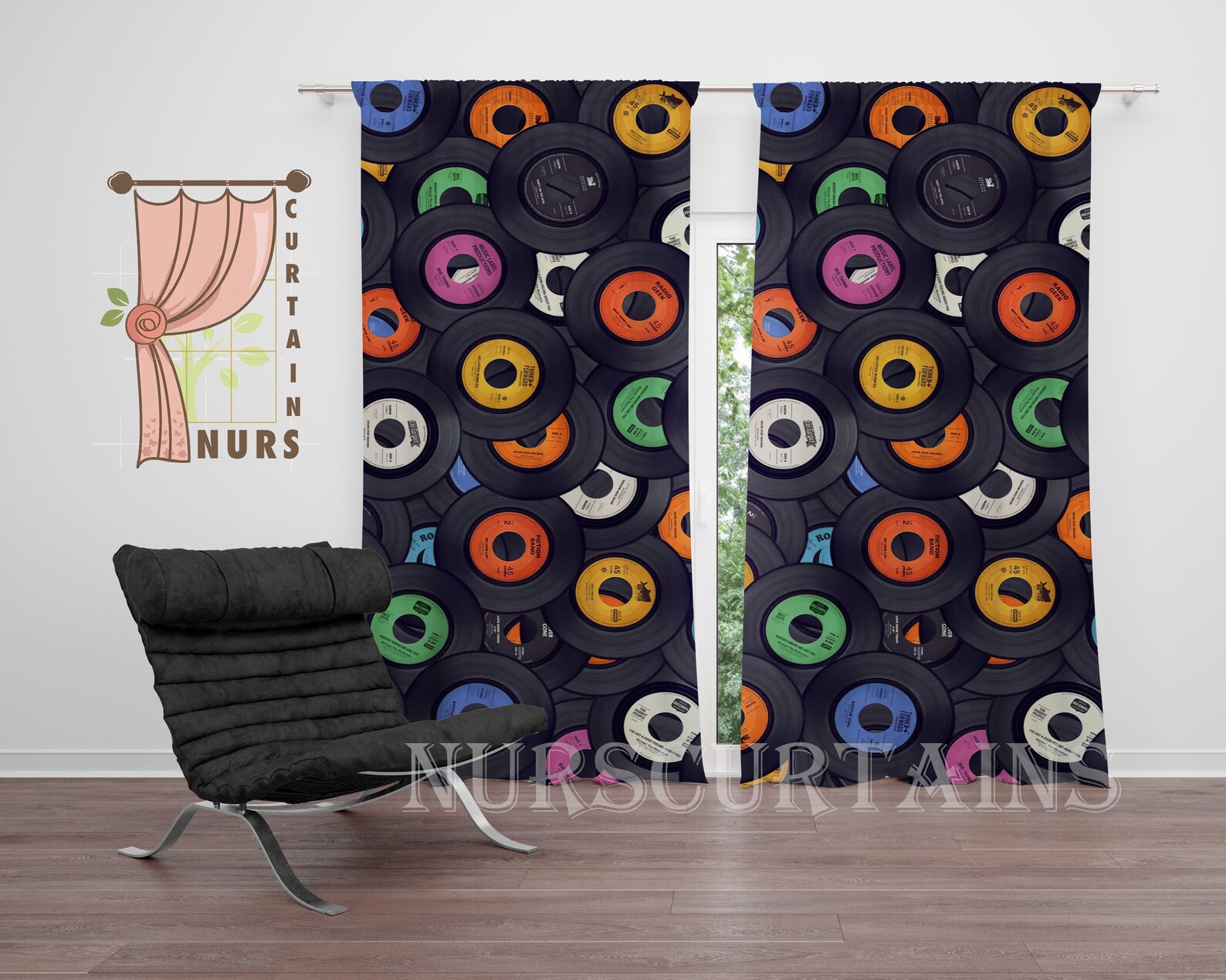 Retro Style Vinyl Record Curtain, Music Curtain, Nostalgic Home Decor ...