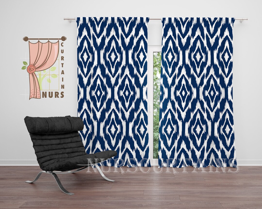 Geometric Curtain, Blue Ethnic Curtain, Bedroom Curtain, Blackout ...
