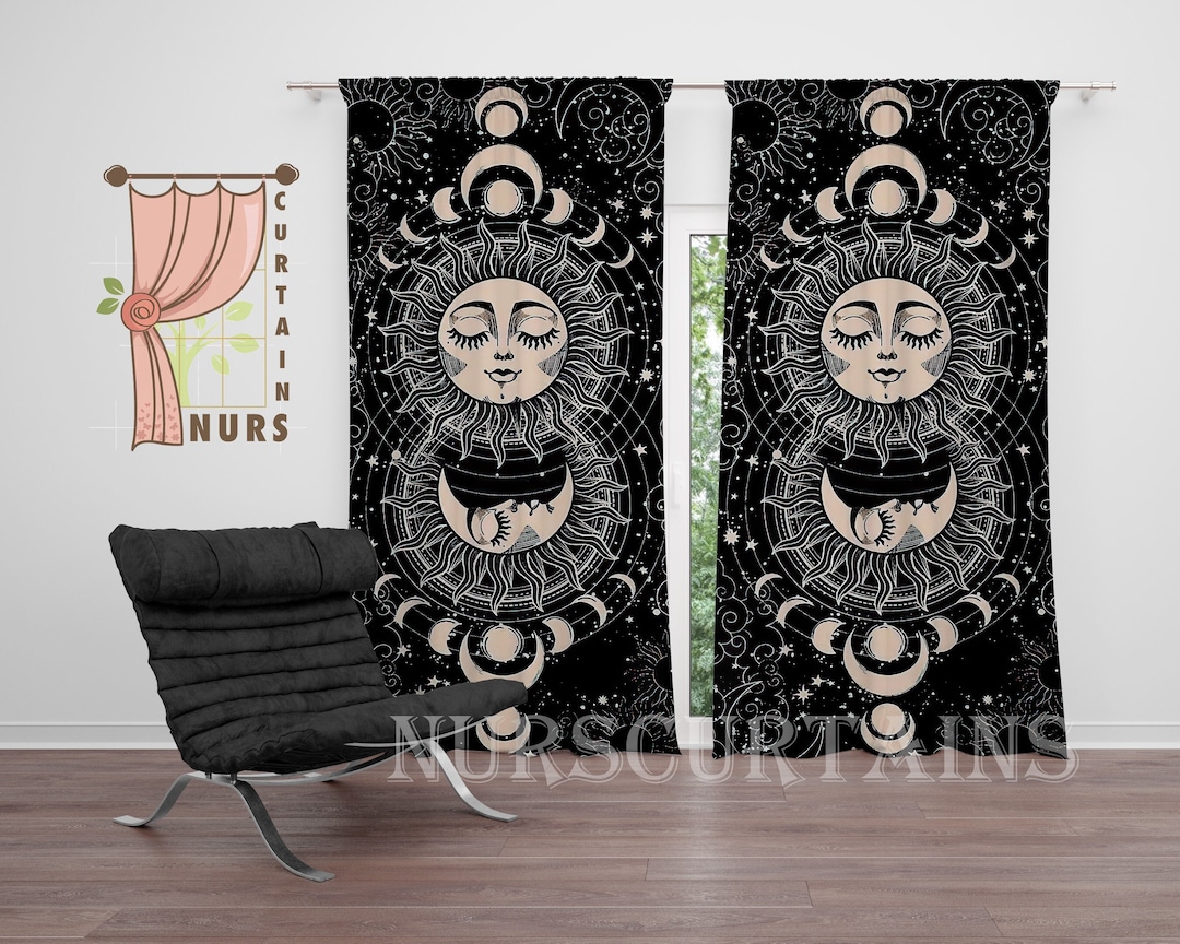 Celestial Sun Blackout Curtain – Moon Crescent Astrology Drape, Living ...