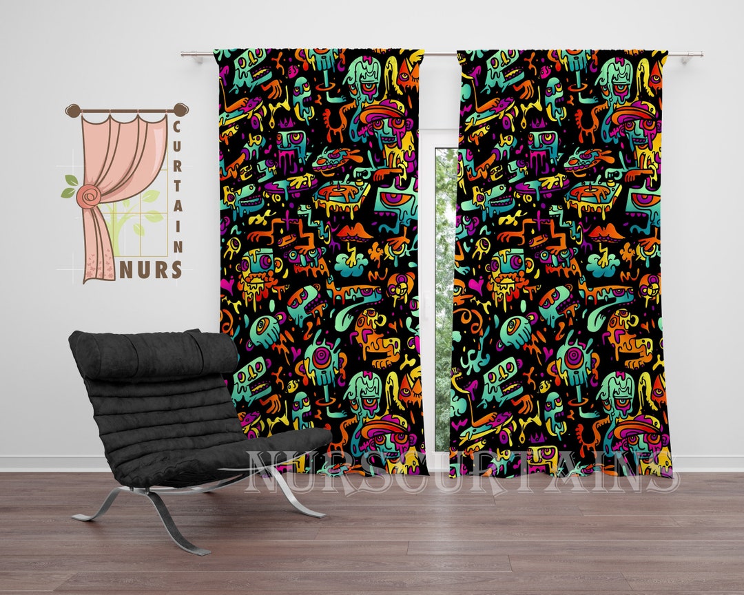 Colorful Graffiti Curtain, Street Fashion Decor, Sneaker Room Curtain ...