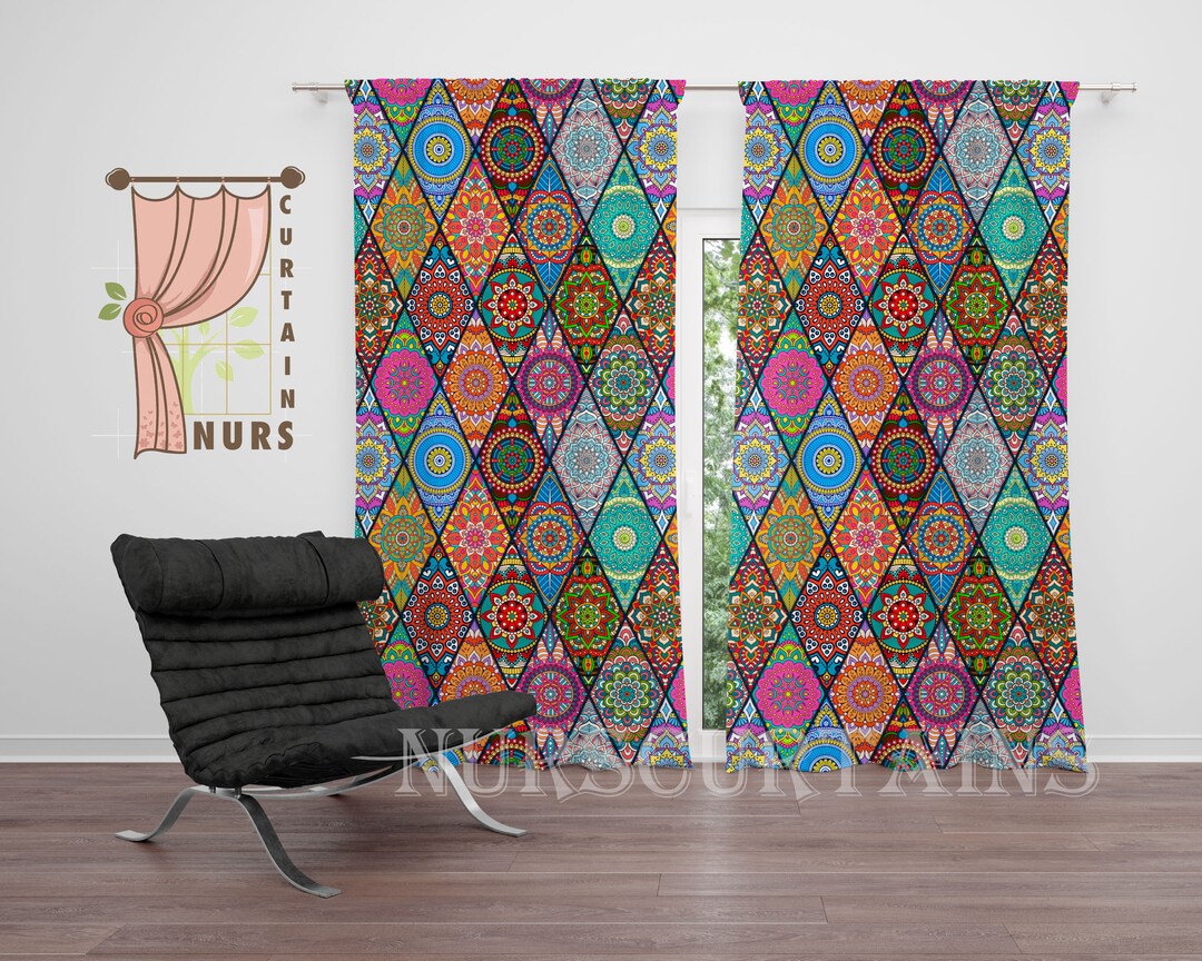 Colorful Patchwork Curtain, Ethnic Curtain, Blackout Curtain, Living ...