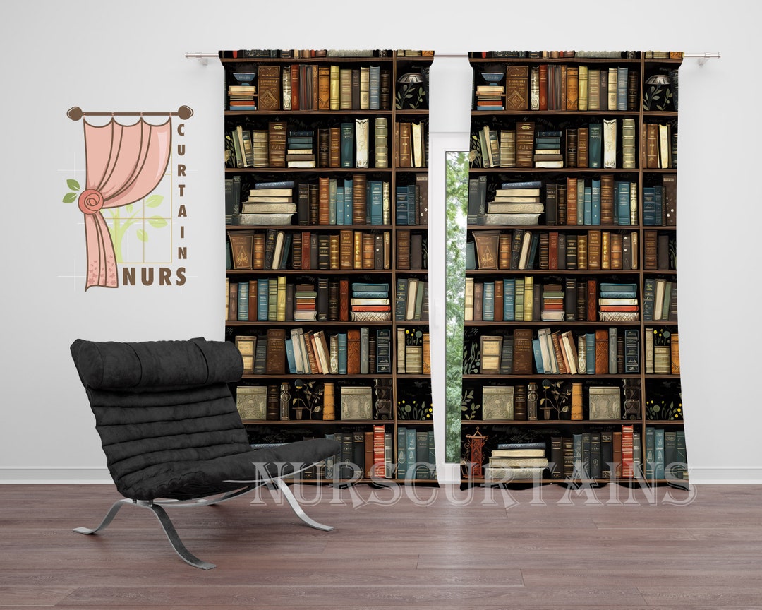 Bookcase Curtain: Retro Library Blackout Curtain, Boho Style - Etsy