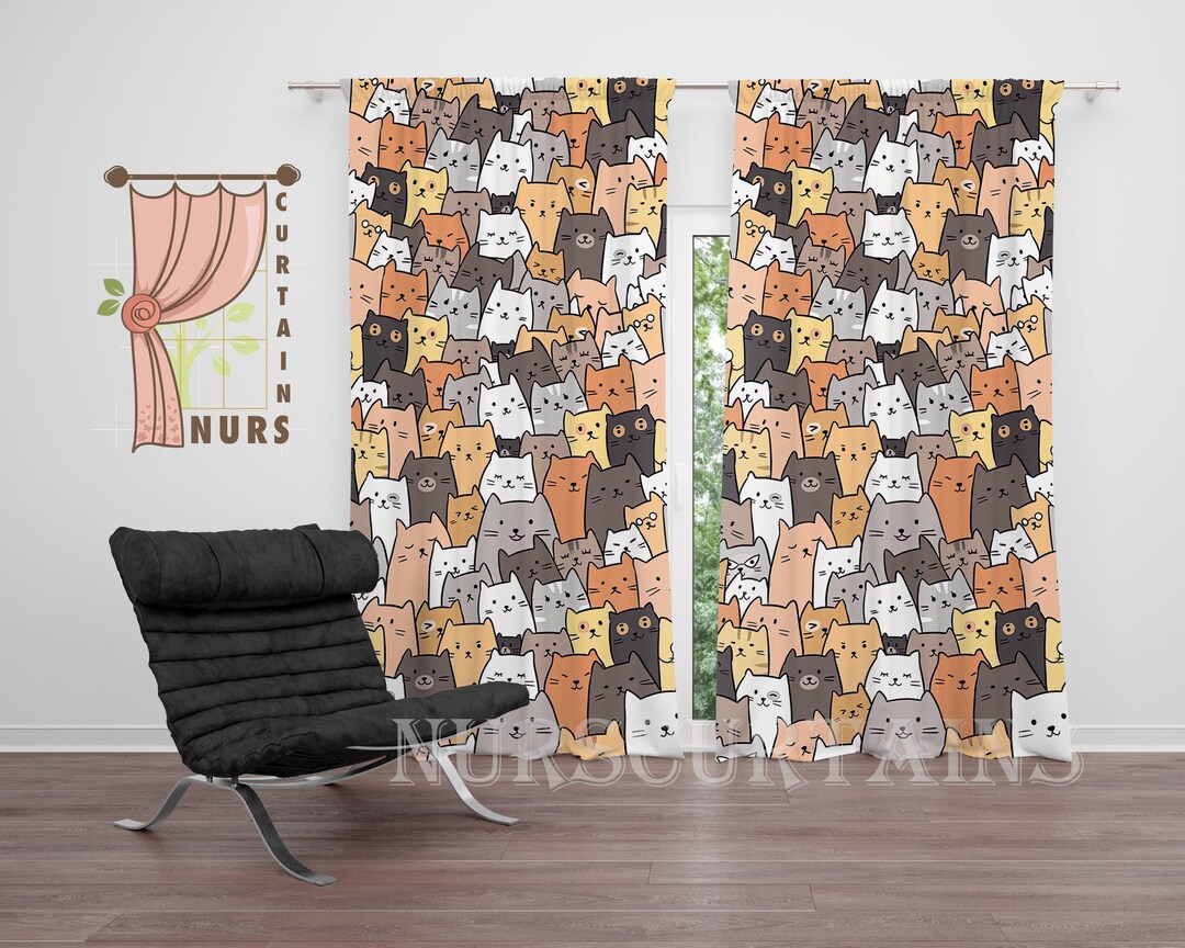 Cute Cat Curtain, Colorful Cartoon Curtain, Pet Lovers Curtain, Teenage ...