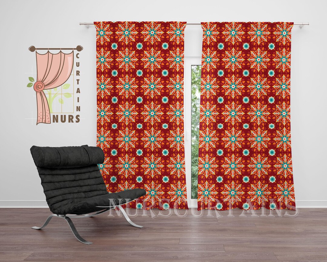 Flower Motif Curtain, Floral Pattern Curtain, Blackout Curtain, Living ...