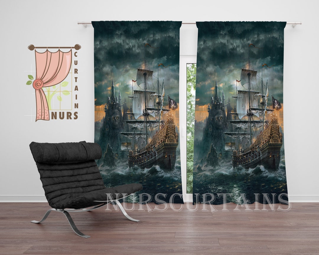 Pirate Ship Curtain, Skull Curtain, Horror Curtain, Movie Room Blackout ...