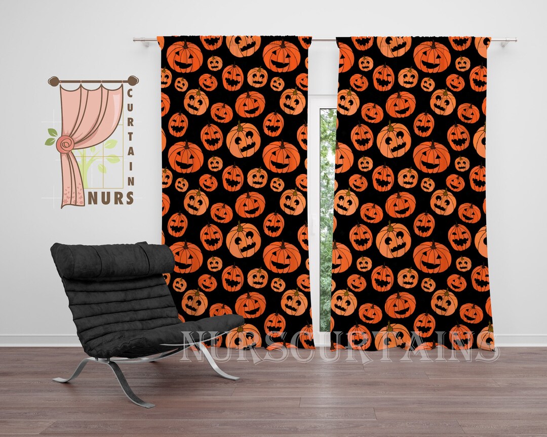 Pumpkin Pattern Curtain, Horror Decor, Scary Curtain, Orange and Black ...
