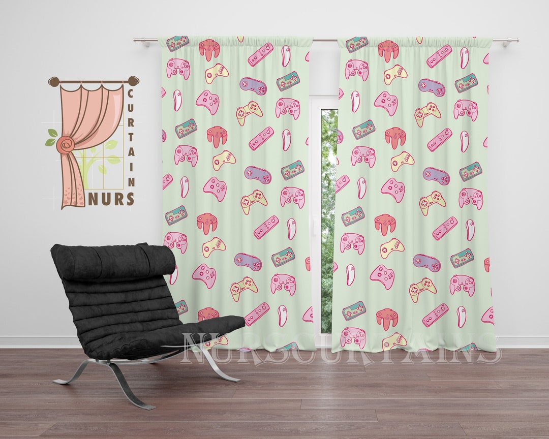 Game Controller Pattern Curtain, Gaming Curtain, Game Room Decor, Gamer ...