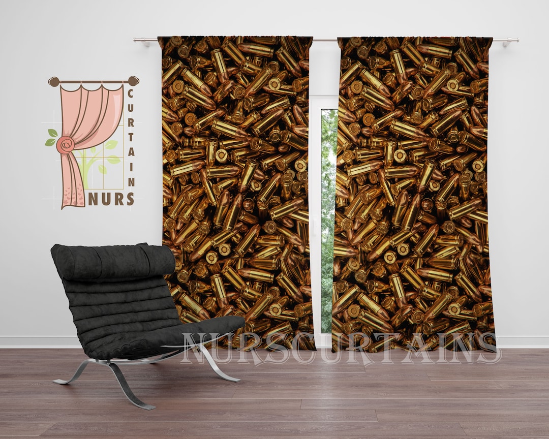 Bullet Printed Curtain, Teenage Room Curtain, Blackout Curtain, Gold ...