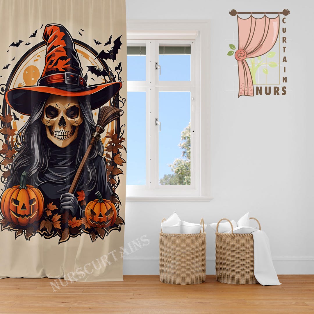 Witch Themed Curtain, Halloween Curtain, Horror Decor, Pumpkin Curtain ...