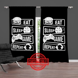 Eat Sleep Game Repeat Gamer Curtain: Console Room Decor - Etsy