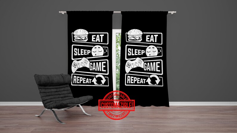 Eat Sleep Game Repeat Gamer Curtain: Console Room Decor - Etsy
