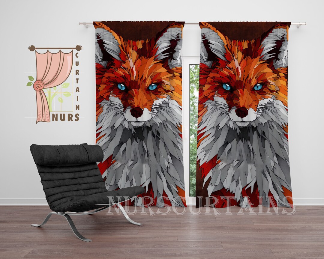 Legendary Anime Character 9 Tail Fox Printed Curtain, Blue Eyes Fox ...
