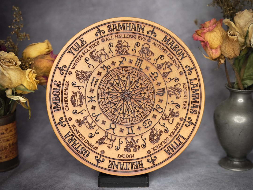 Wiccan & Pagan Wheel of the Year Altar Plate – Astrology Zodiac Symbols ...