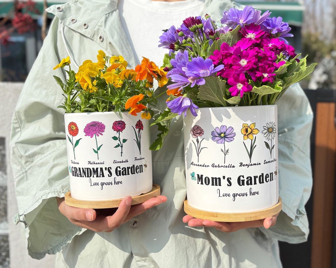 Custom Mom's Birth Flower Plant Pot - Personalized Grandma's Garden ...