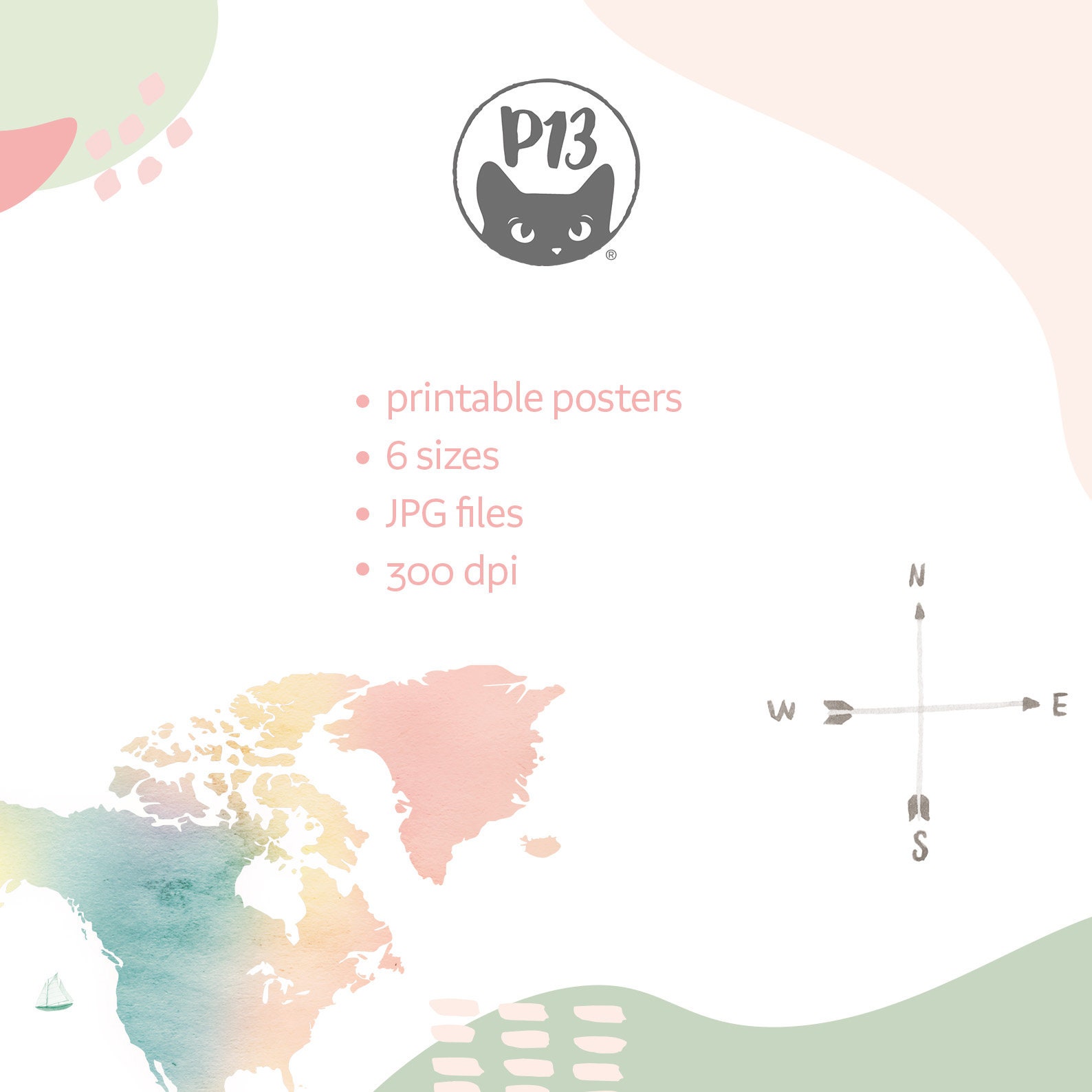 World Map Printable Poster, Pastel Map of World Wall Art, Pink World ...