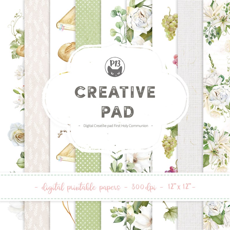 First Holy Communion Printable Paper Pack Flowers Elements for Fussy ...