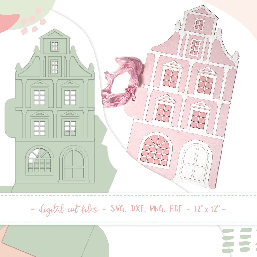 Old Town House Album Base Digital Cut Files, Layered Tenement House ...