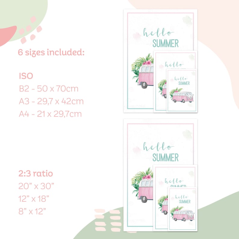 Pink Volkswagen Camper Digital Watercolor Poster, Summer Printable Art ...