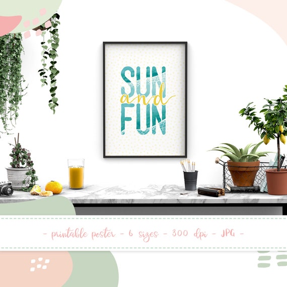 Sun and Fun Digital Watercolor Poster Summer Vibe Printable - Etsy