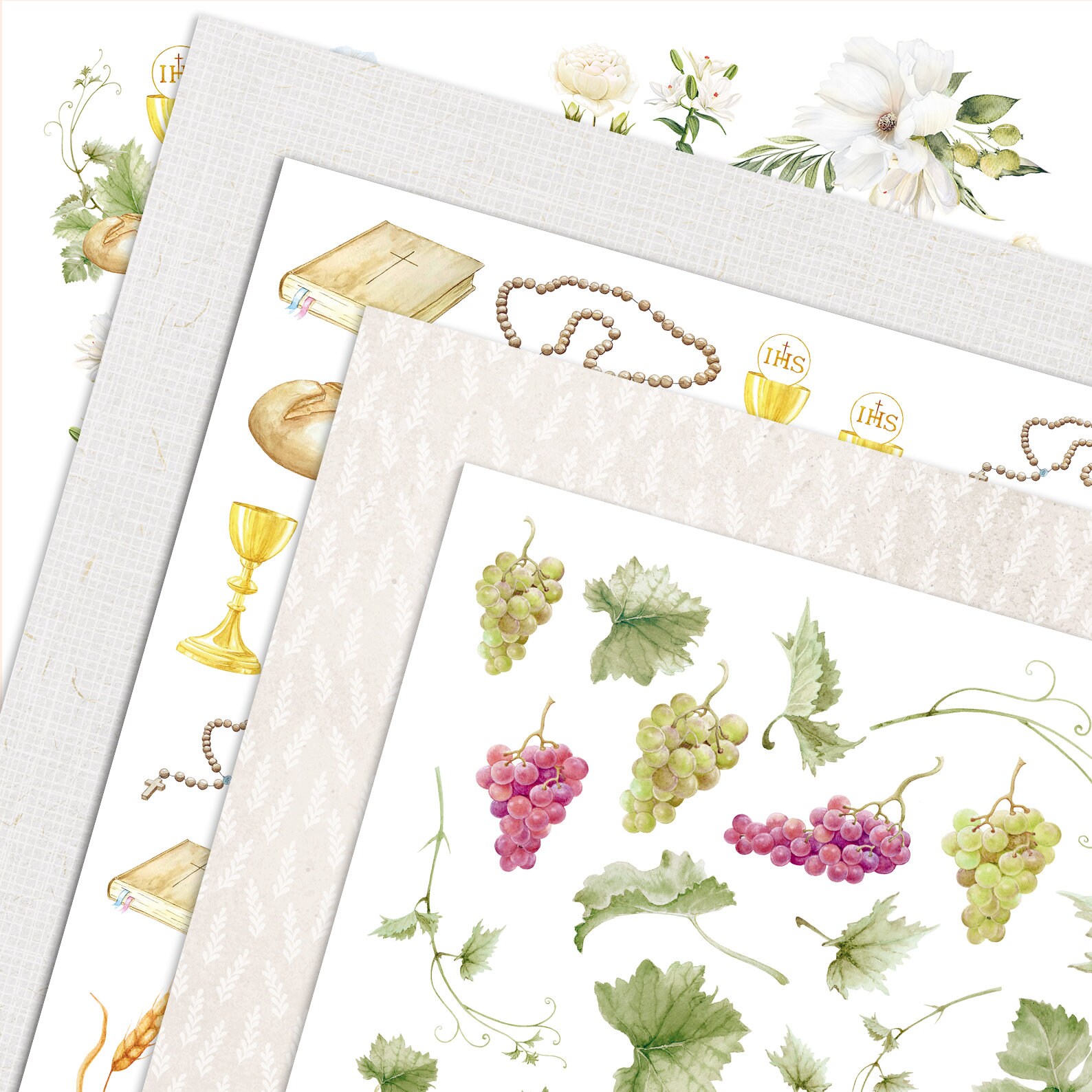 First Holy Communion Printable Paper Pack Flowers Elements for Fussy ...