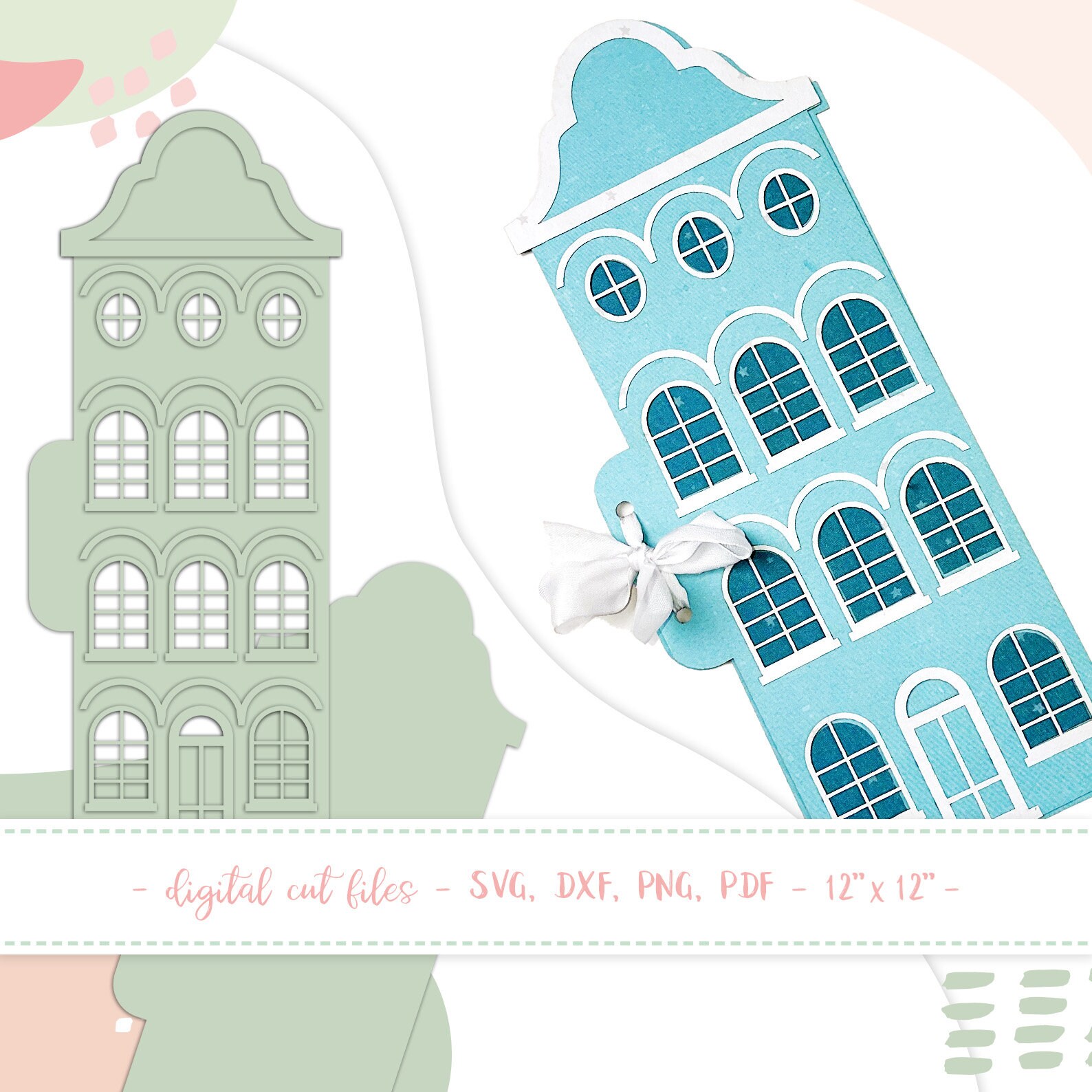 Old Town House Album Base Digital Cut Files, Layered Tenement House ...