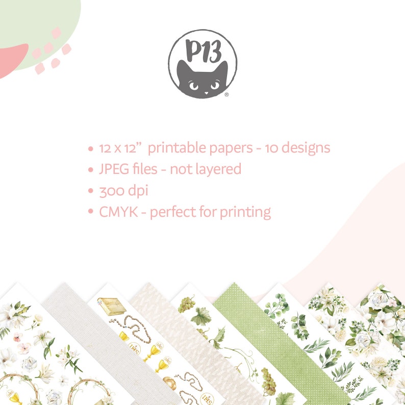 First Holy Communion Printable Paper Pack Flowers Elements for Fussy ...