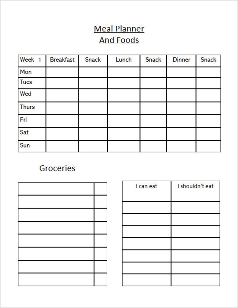 6-week Meal and Exercise Planner Basic Black and White - Etsy