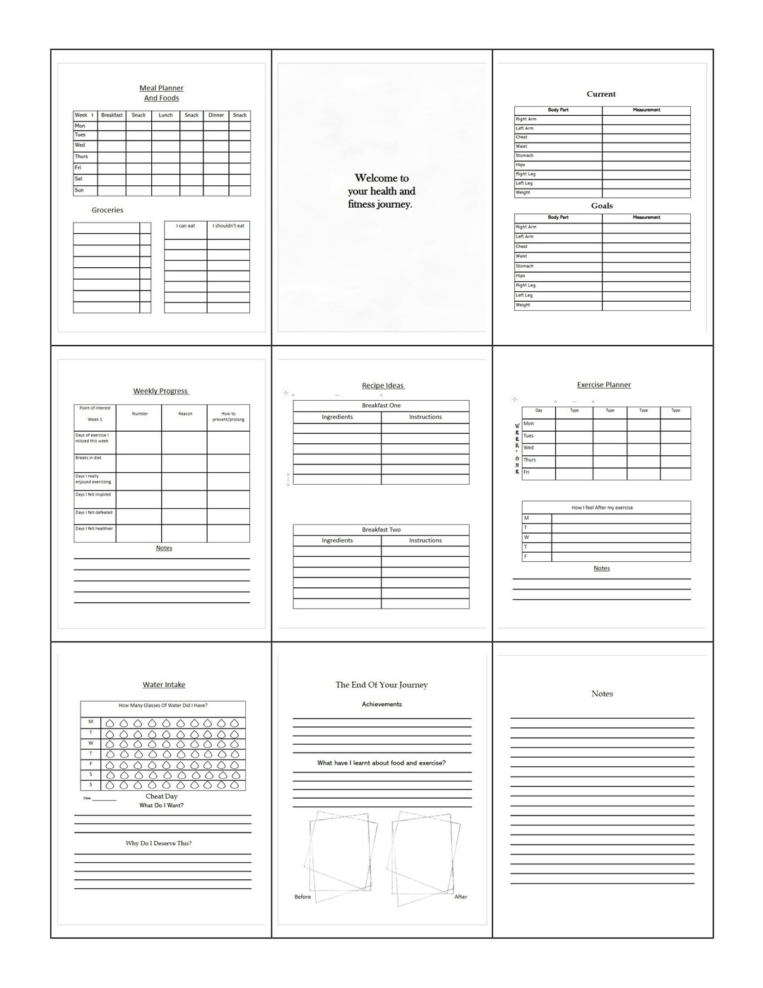 6-week Meal and Exercise Planner Basic Black and White - Etsy