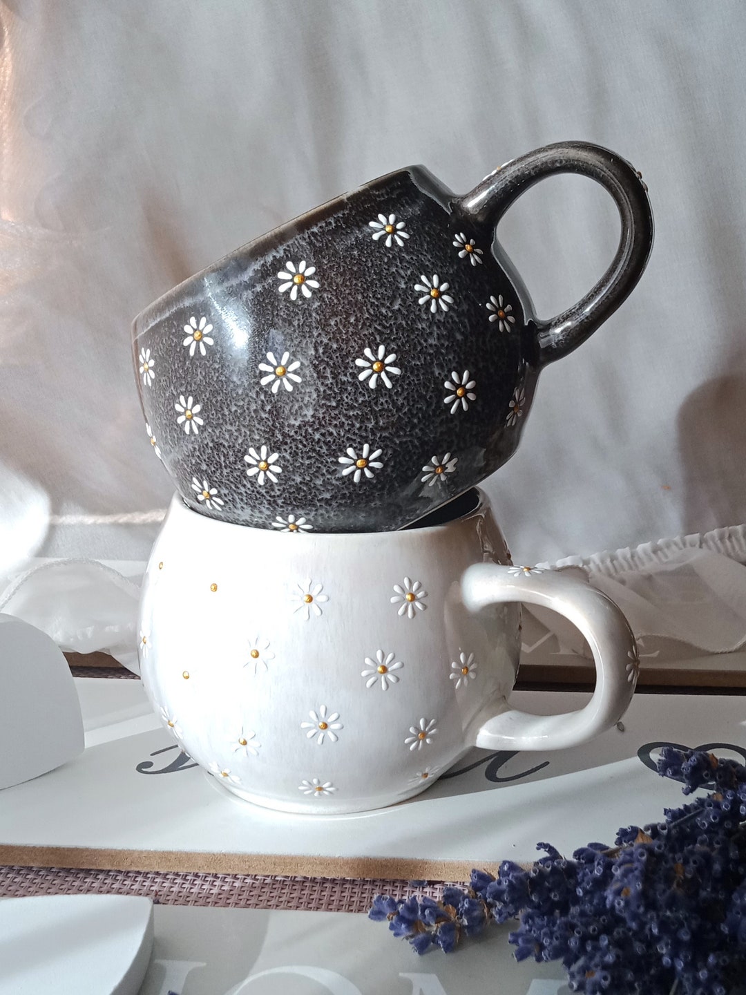 Cute Daisy Coffee Mug | Set of 2 Flower Tea Cups | Daisy Ceramic Mug ...