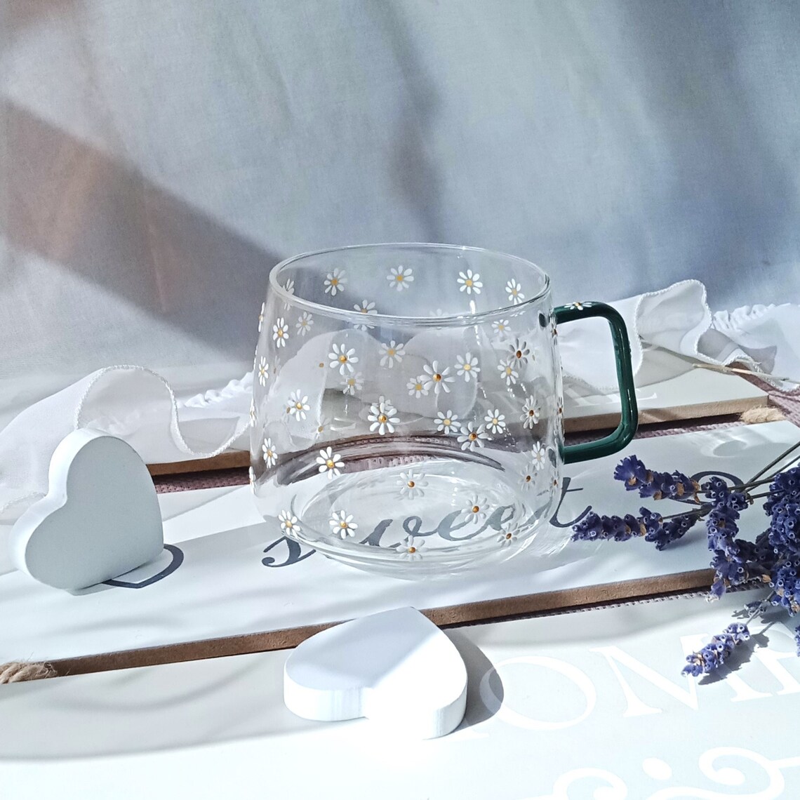 Daisy Coffee Glass Mug | Demure Flower Tea Cup | Cappuccino Mug | Cute ...