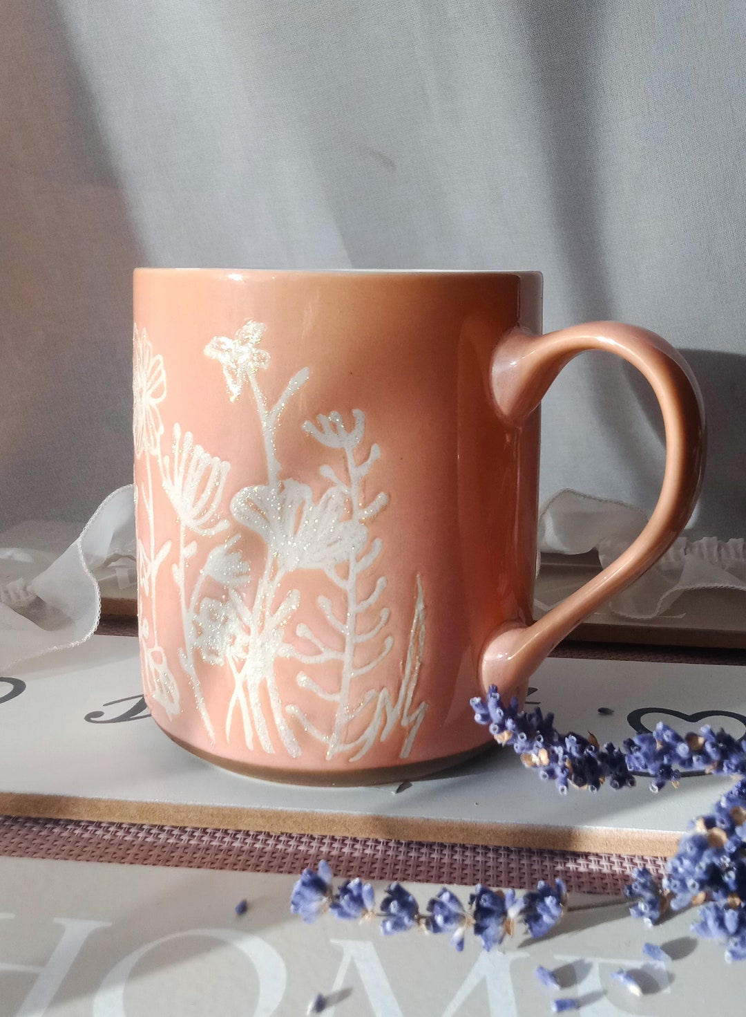 Oversized 19 Oz Coffee Cup Extra Large Floral Tea Mug Flower Handmade ...