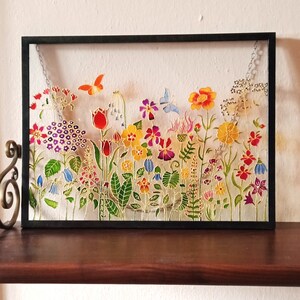 Meadow Flowers 16,5х12,5 Stained Glass Panel| Colorful Wildflowers ...