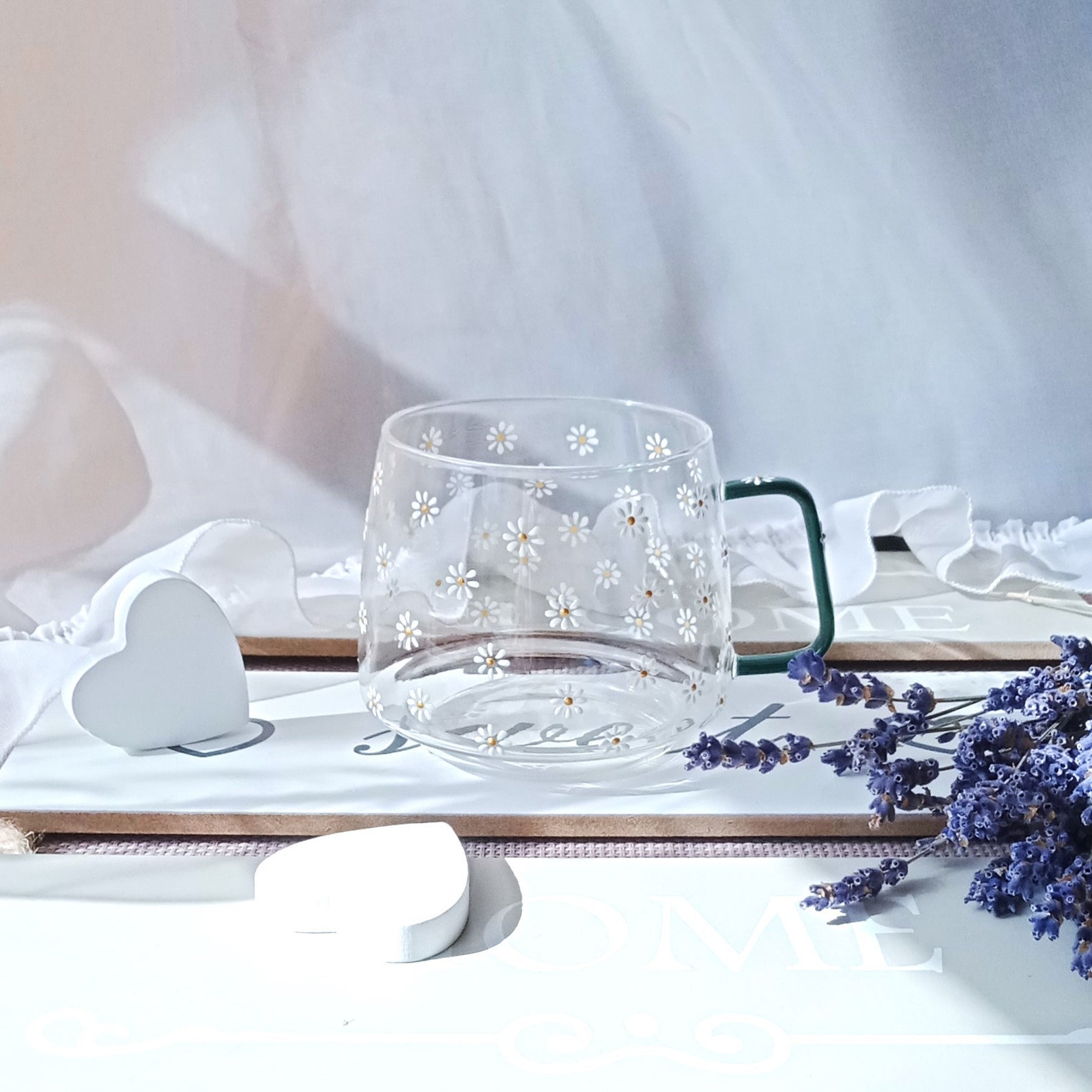 Daisy Coffee Glass Mug | Demure Flower Tea Cup | Cappuccino Mug | Cute ...