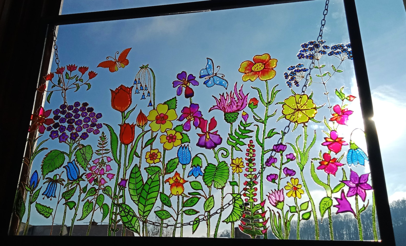 Meadow Flowers 16,5х12,5 Stained Glass Panel Colorful Wildflowers ...