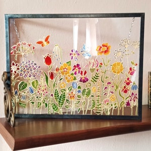 Meadow Flowers 16,5х12,5 Stained Glass Panel| Colorful Wildflowers ...
