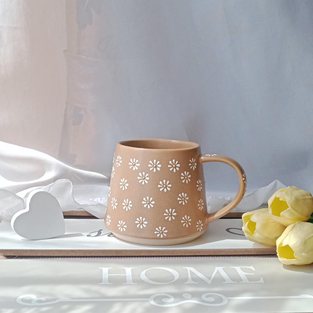 Rustic Daisy Coffee Mug | Cozy Flower Tea Cup | Cappuccino Ceramic Mug ...