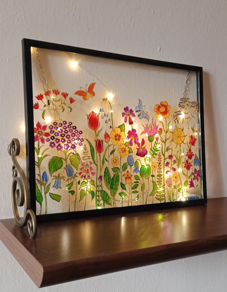 Meadow Flowers 165х125 Stained Glass Panel Colorful - Etsy