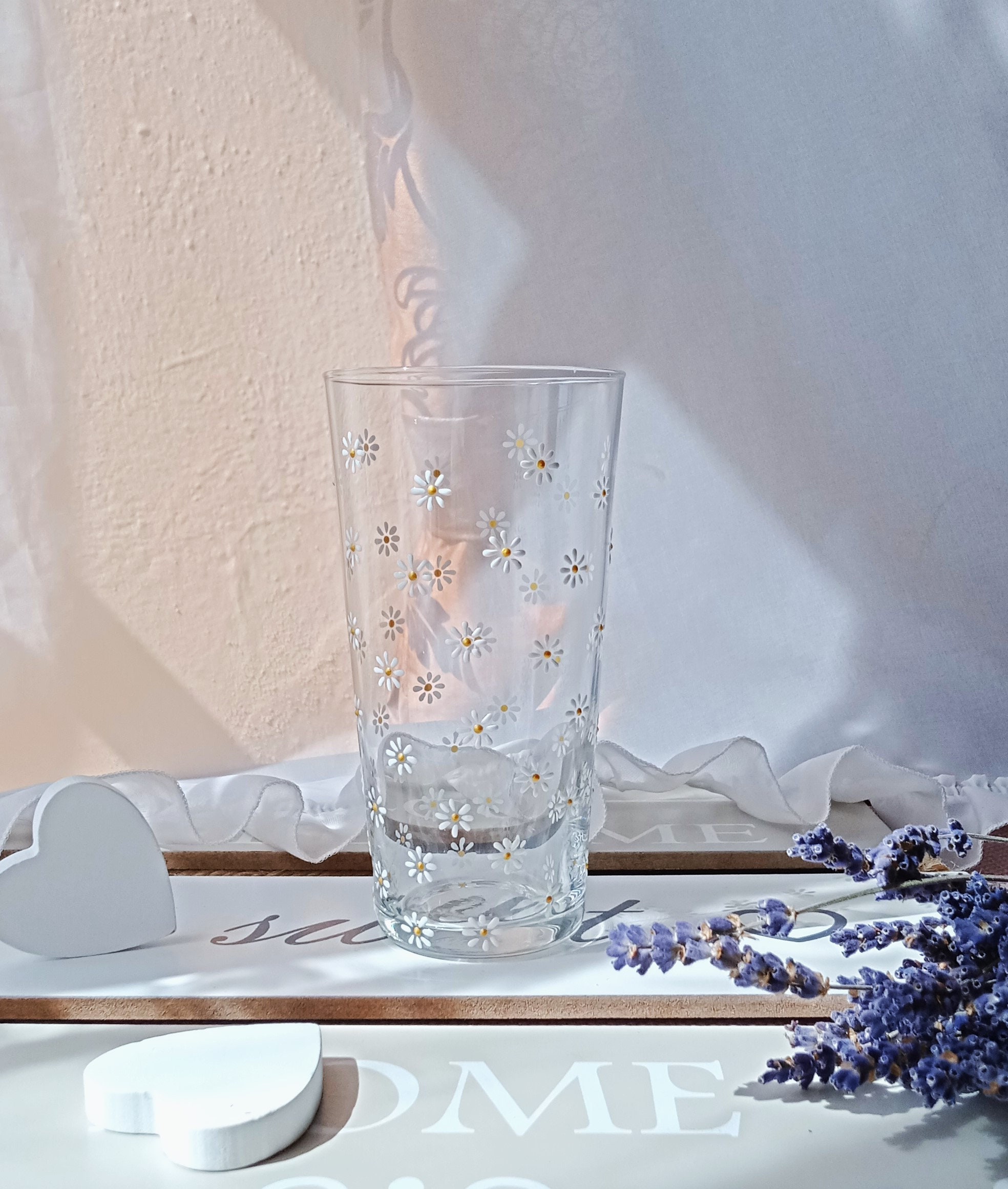 Daisy Glass| Floral Glass | Spring Flower Gift | Cute White Daisies ...